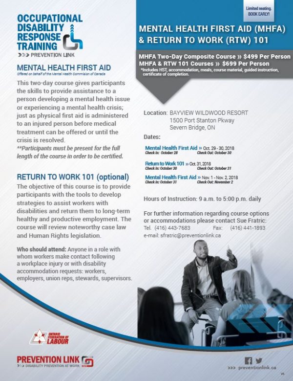 Fall 2018 MENTAL HEALTH FIRST AID (MHFA) & RETURN TO WORK (RTW) 101 ...